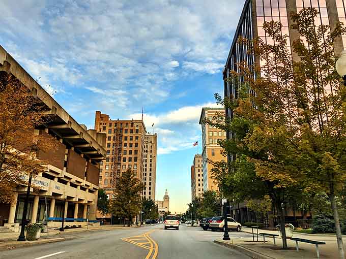 Downtown towers rise against blue skies, blending historic grandeur with modern energy in a surprisingly walkable urban landscape.