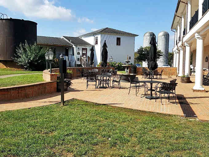 Outdoor seating areas invite you to linger over coffee while history literally surrounds you on all sides.