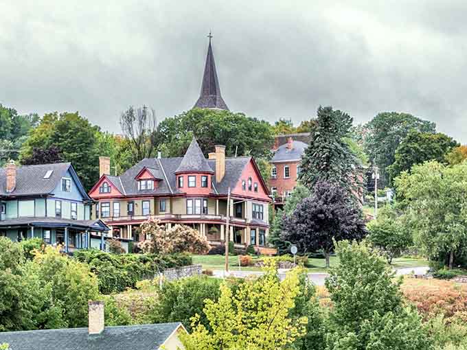 Victorian homes painted in cheerful pastels climb the hillside like a rainbow decided to settle down permanently.