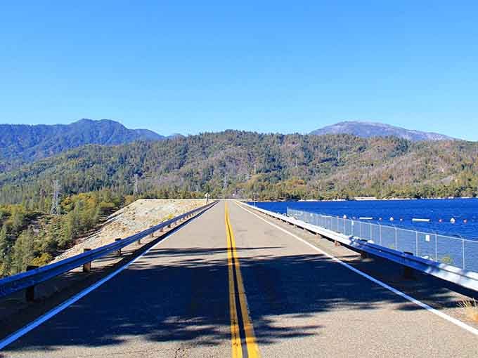 This bridge over sapphire water connects forest to forest, with views that make you forget you're still driving.