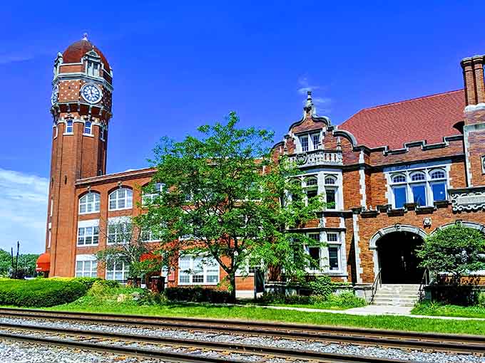 This magnificent brick depot stands proud beside the tracks, a testament to when train travel was the height of sophistication.