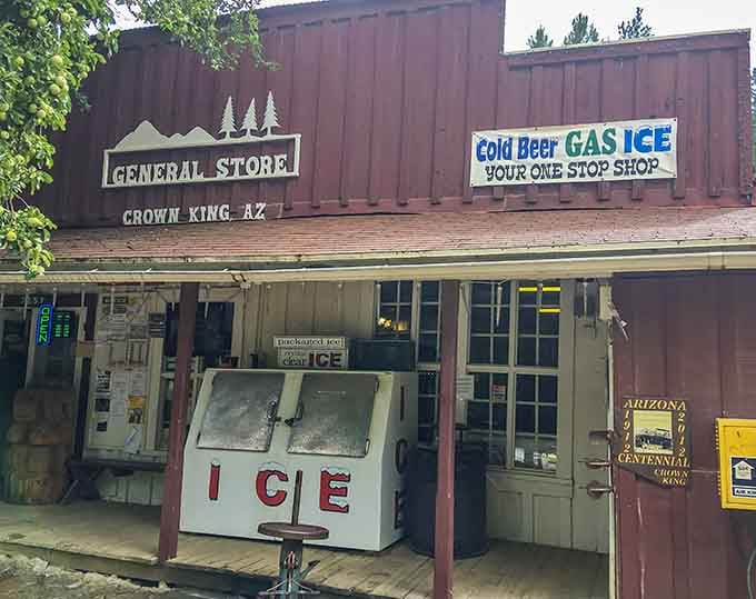 That vintage ice cooler out front isn't just decoration&mdash;it's a working reminder of simpler times in the high country.