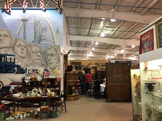 Inside, Mount Rushmore watches over vintage treasures like a patriotic guardian of American memories and nostalgia.