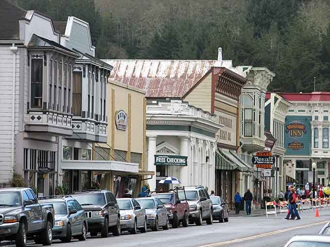 Historic storefronts line up like dominoes, each one preserving a slice of California's colorful mining heritage beautifully.