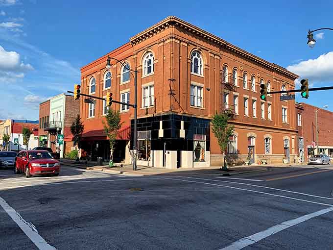 Gorgeous brick corner building standing proud like it's been waiting decades for you to finally notice its beauty.