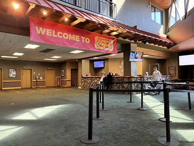 The rustic lobby welcomes families with that perfect blend of mountain lodge charm and "are we there yet?" excitement.