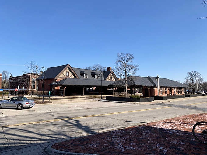 Tudor-style architecture anchors this downtown corner, where historic design meets modern convenience in a beautifully preserved setting.