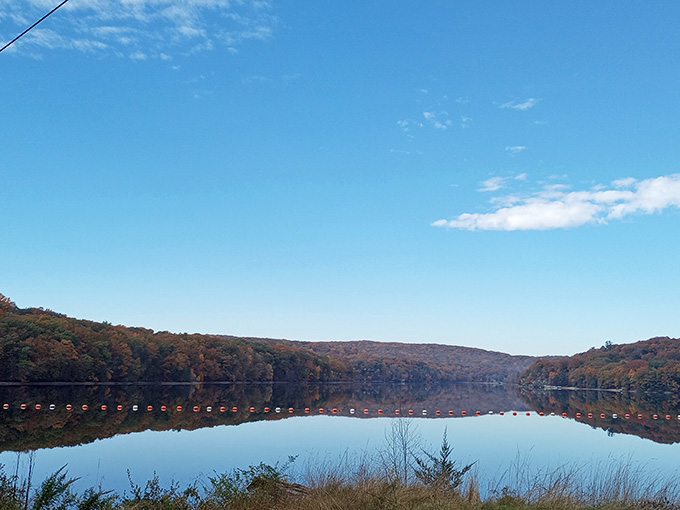 The autumn hillsides reflected in crystal-clear water prove that Mother Nature never needs a second take to nail it.