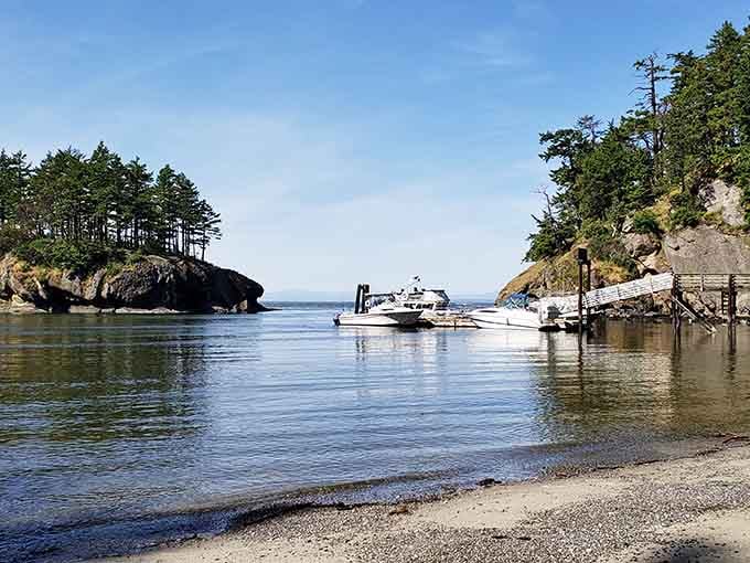 The boat launch provides easy access to explore these protected waters by kayak or sailboat.
