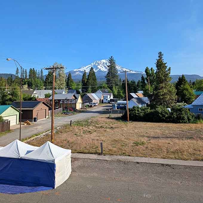 Mount Shasta dominates the skyline like nature's own skyscraper, reminding you why people settle in small towns.