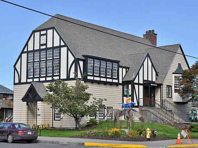 This charming Tudor-style building brings a touch of English countryside to the Pacific Northwest's quiet streets.