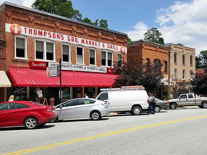 That bright red awning on Thompson's has been catching eyes since your grandparents were probably buying groceries there.