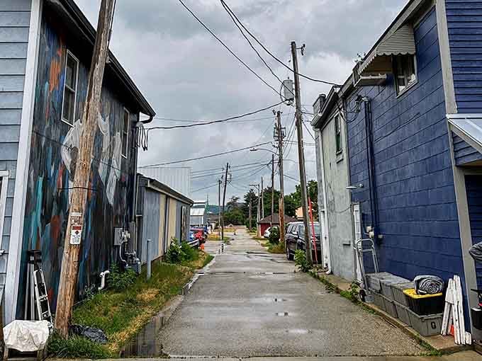 The quiet backstreets of Spring Green reveal the town's authentic character, where weathered buildings tell stories of generations past in Wisconsin.