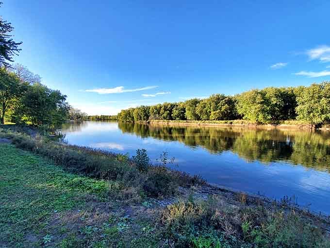 This peaceful riverside view offers the kind of tranquility that makes you forget about your overflowing email inbox.