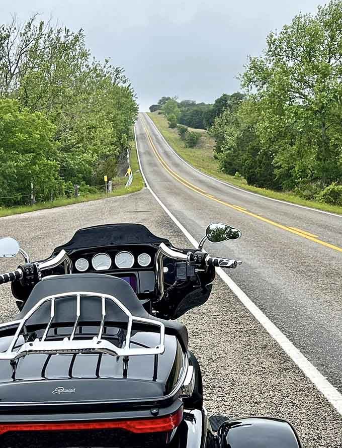 That motorcycle view captures the pure freedom of the open road with curves that make your heart sing.