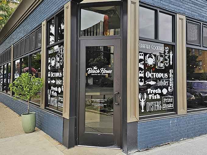 The corner entrance welcomes you into a world where fresh fish and crafted cocktails create perfect harmony.