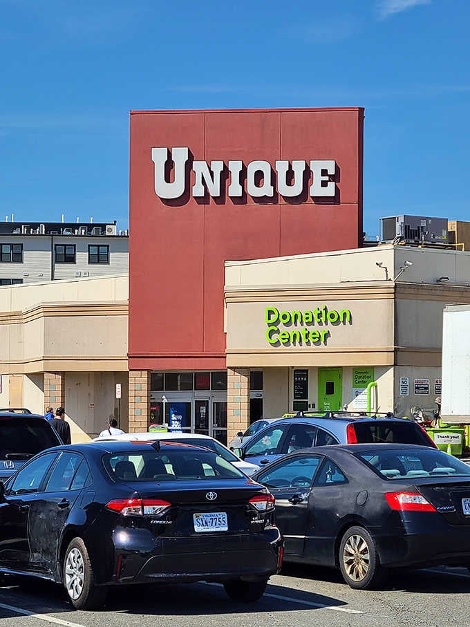 The busy parking lot and bright donation center prove this thrift store draws crowds like Costco on sample day.