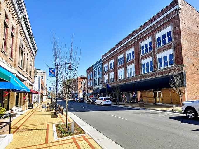 Clean sidewalks and well-maintained storefronts show a community that takes pride in what it's built over the generations.