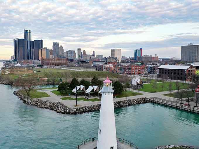 That lighthouse and skyline combo creates a postcard moment that even your smartphone camera can't mess up completely.