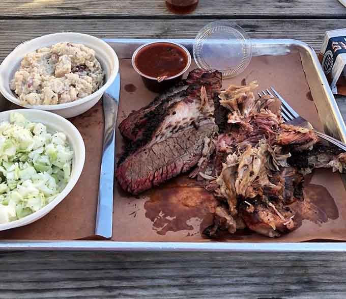 When brisket and pulled pork share a tray, beautiful friendships are formed and taste buds rejoice.