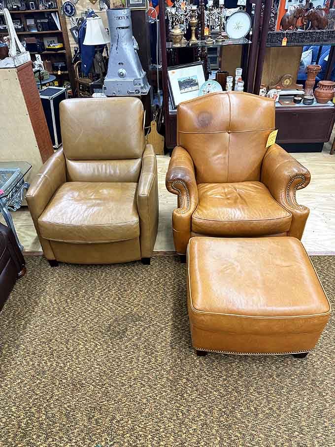 Leather recliners that have supported countless Sunday afternoon naps now seek new homes and new nappers.