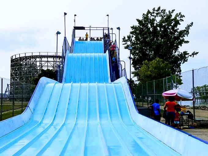 That towering blue slide promises the kind of refreshing splash your summer afternoons have been desperately craving.