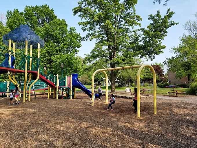 Proksa Park offers swings, slides, and the kind of simple summer joy that never goes out of style.