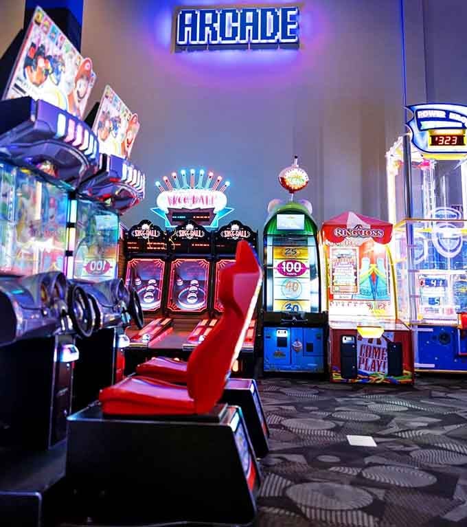 Classic arcade vibes meet modern gaming technology in one glorious, neon-lit space that calls your name.
