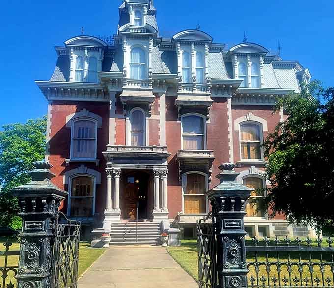 Second Empire architecture doesn't get much better than this red brick mansion with its mansard roof glory.