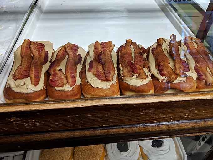 Maple bacon long johns prove that breakfast meats belong on pastries, and anyone who disagrees simply hasn't tried these.