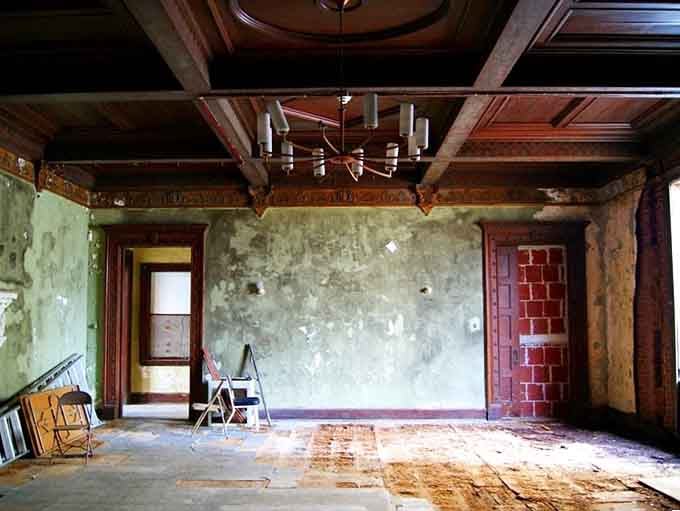 Coffered ceilings and rich woodwork prove someone spared no expense when this room was born.