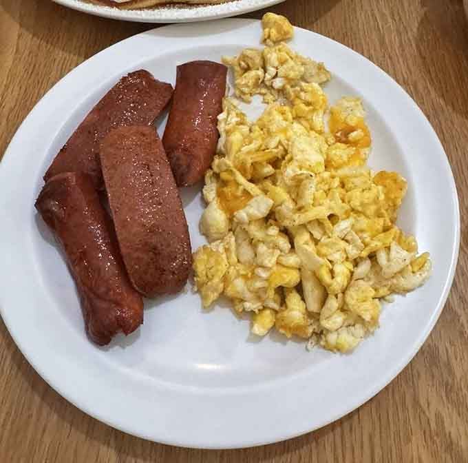 Sausage links and scrambled eggs: the dynamic duo that's been saving mornings since forever.