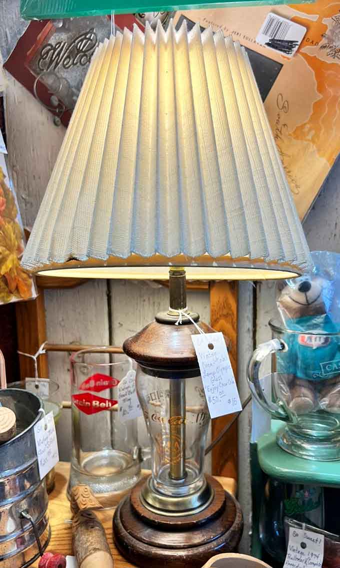 That pleated lampshade brings back memories of every grandmother's living room, perfectly imperfect and utterly charming in its vintage glory.