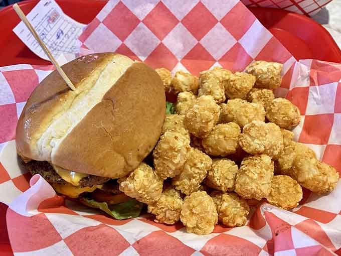 This double cheeseburger with tater tots proves that some combinations were perfected decades ago and need no improvement.
