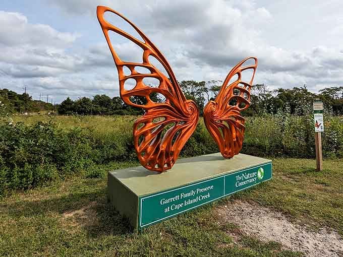 This butterfly sculpture is more photogenic than most people, and it doesn't even need good lighting.