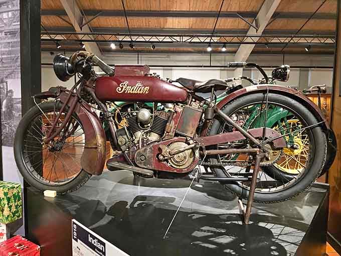 This vintage Indian motorcycle represents two-wheeled freedom from an era when adventure meant hitting the open road fearlessly.