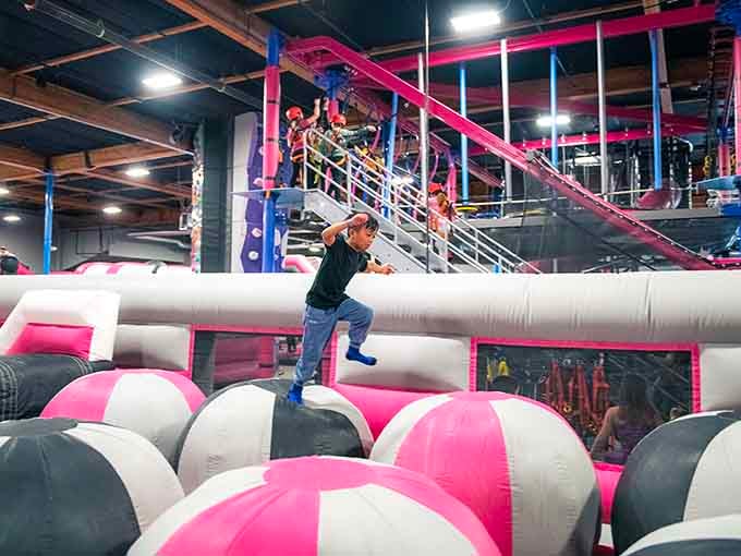 Navigate this inflatable obstacle course where balance meets hilarity and everyone's a graceful gazelle in their mind.