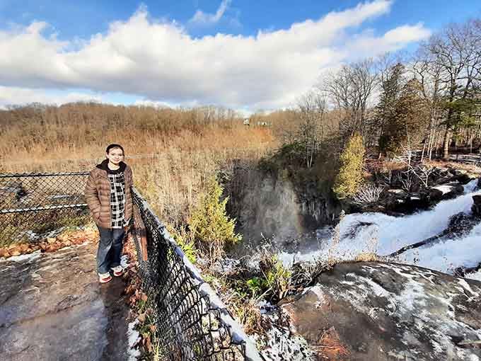 Winter transforms the falls into a frozen wonderland where ice sculptures form naturally, no Elsa required.