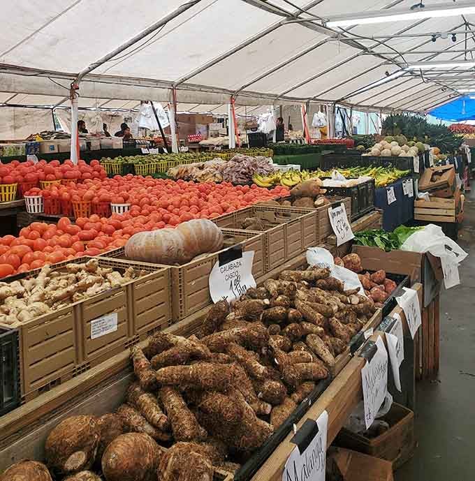 Fresh produce stacked in abundant pyramids of color, making your local grocery store's selection look downright embarrassing by comparison.