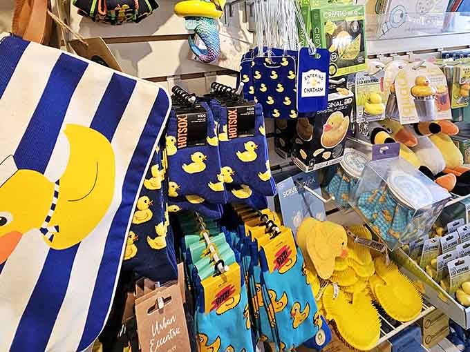 Duck-themed socks, towels, and accessories prove that some people don't just collect ducks, they live the lifestyle completely.