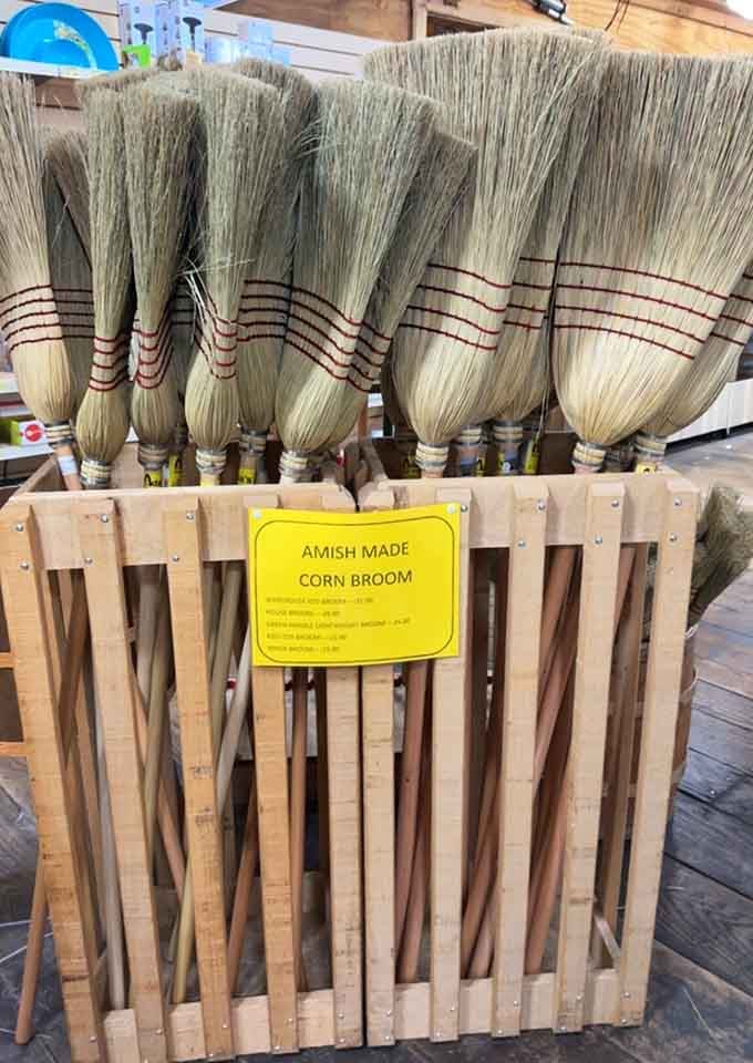 Amish-made corn brooms stand ready to sweep away your reliance on plastic and planned obsolescence forever.