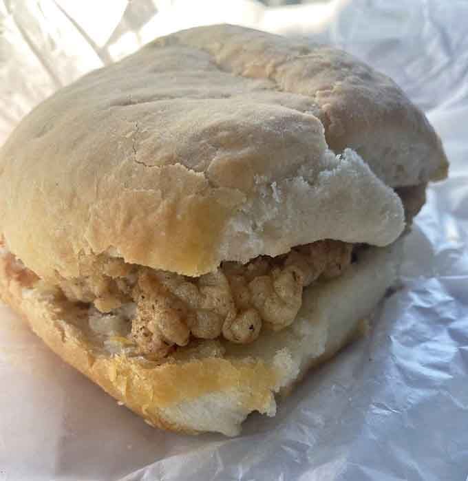 The tenderloin and cheese biscuit: proof that simple ingredients, done right, can create pure morning happiness.