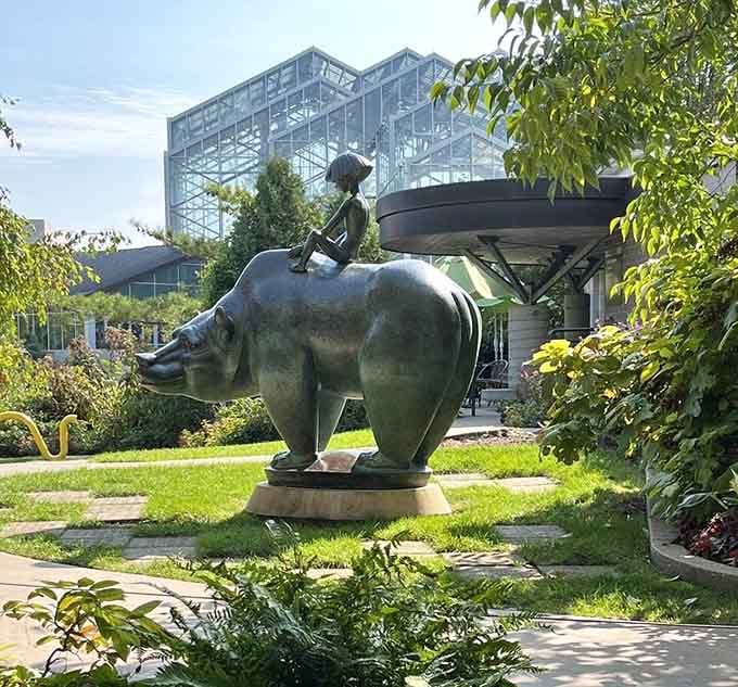 A whimsical bronze sculpture greets visitors with the kind of charm that makes you smile before you've even started exploring.