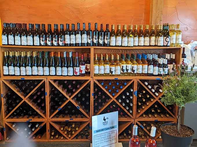 Rows of bottles standing at attention like a delicious army ready to conquer your afternoon with flavor.