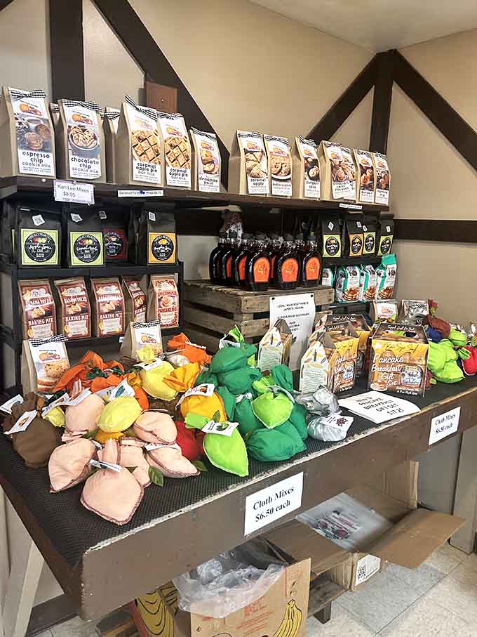 Baking mixes and maple syrup lined up like delicious soldiers ready to transform your kitchen.