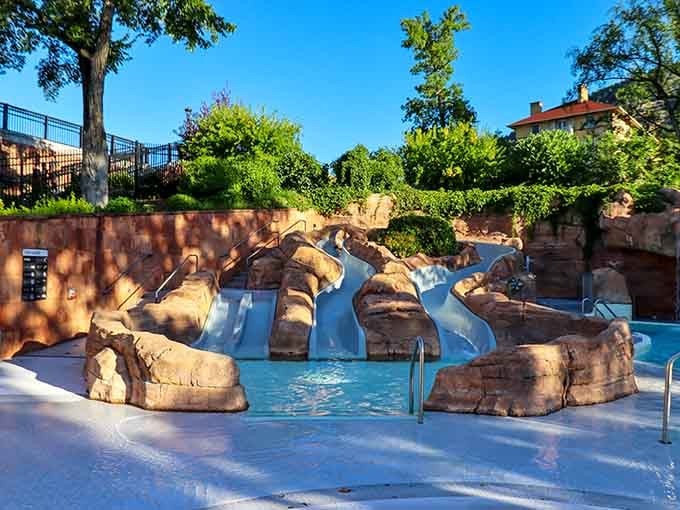 Those water slides have seen more joy than a golden retriever at a tennis ball factory.