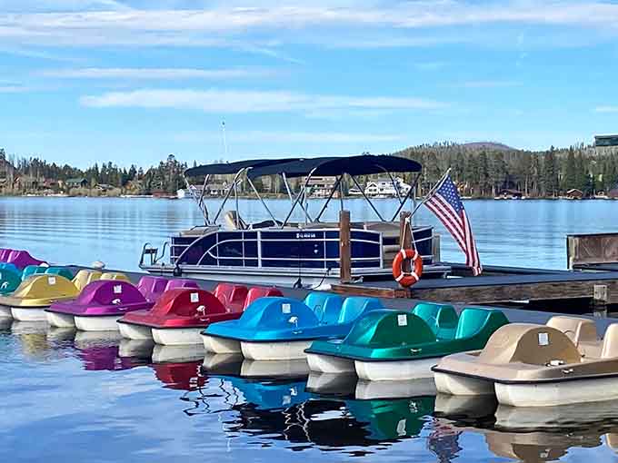 Those paddle boats are more colorful than a box of crayons and twice as much fun for adults.