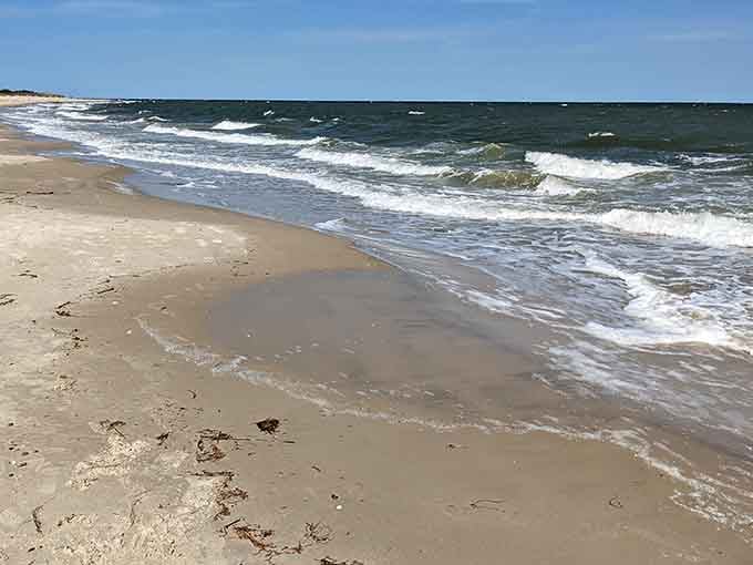 Soft sand that hasn't been trampled by a thousand beach chairs makes all the difference to tired feet.