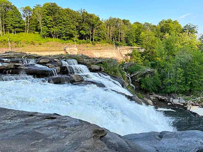 That sunset glow transforms ordinary rushing water into liquid gold worthy of a screensaver.