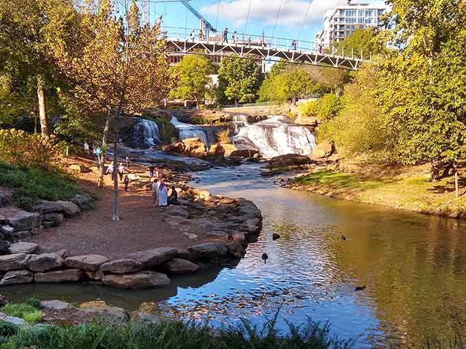 Falls Park's cascading waters create the kind of urban oasis that makes you wonder why every city doesn't have one.